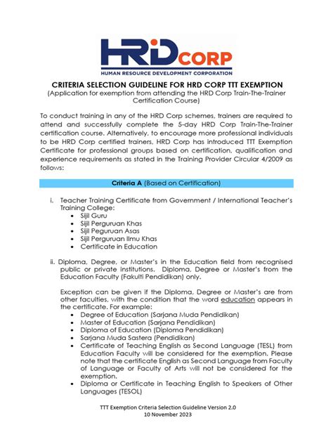 Criteria Selection Guideline For Hrd Corp Ttt Exemptionv2112023 Pdf