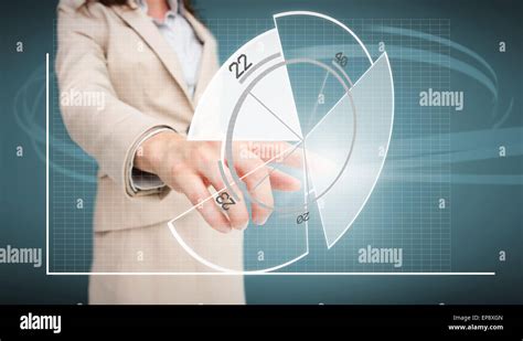 Businesswoman Touching Futuristic Pie Chart Interface Stock Photo Alamy