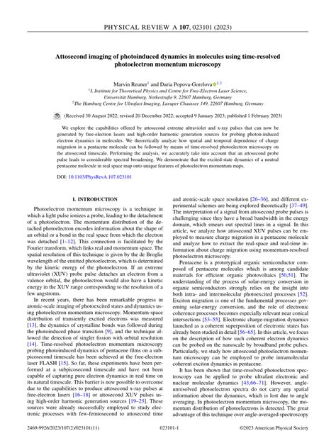 Pdf Attosecond Imaging Of Photoinduced Dynamics In Molecules Using Time Resolved Photoelectron