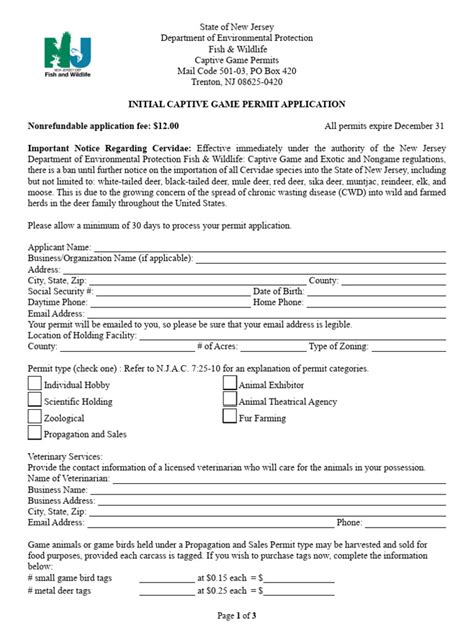 Captive Game Permit Initial Application Pdf Deer