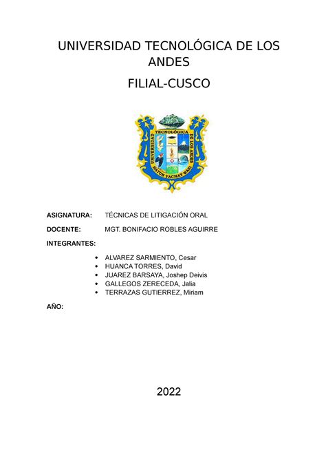 Utea 2022 Ninguna Universidad TecnolÓgica De Los Andes Filial Cusco