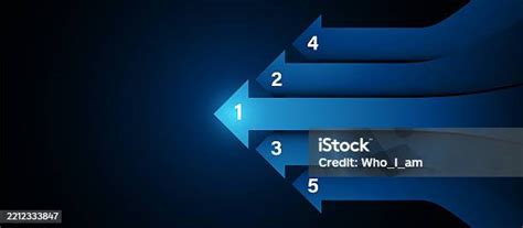 어두운 배경에 번호가 매겨진 단계가있는 5 개의 파란색 화살표 인포 그래픽 다이어그램 벡터에 대한 스톡 벡터 아트 및 기타