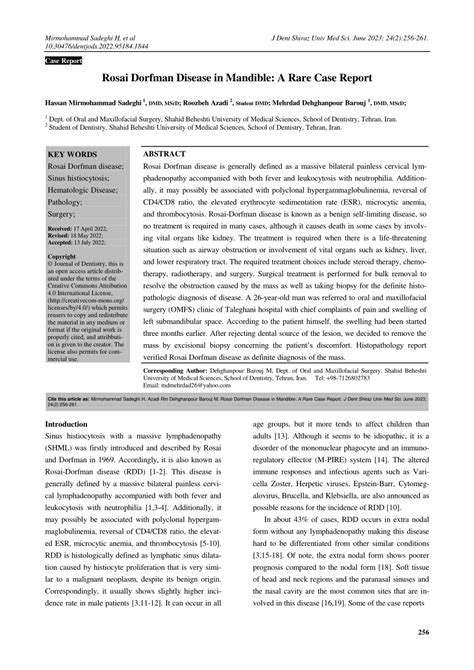 Pdf Rosai Dorfman Disease In Mandible A Rare Case Report