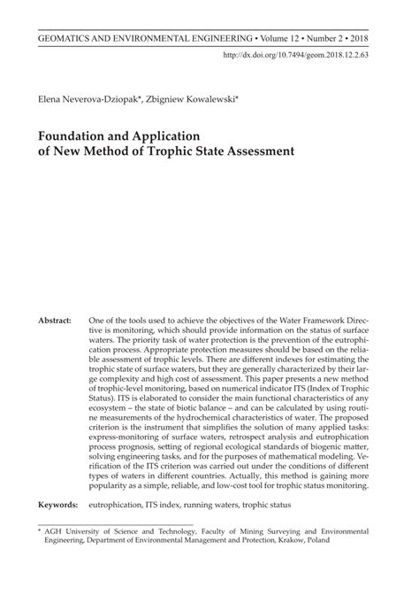 Pdf Foundation And Application Of New Method Of Trophic State Assessment