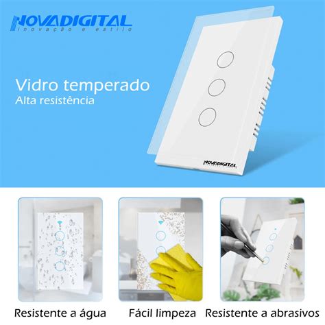 Interruptor Inteligente Zigbee Nova Digital Tuya De 3 Botões Branco Loja Geek Smart Soluções