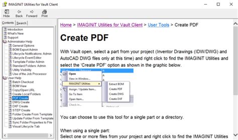 help file for imaginit utilities for vault client imaginit