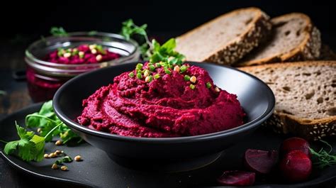 Vibrant Beetroot Spread With Crispy Bread Premium Ai Generated Image