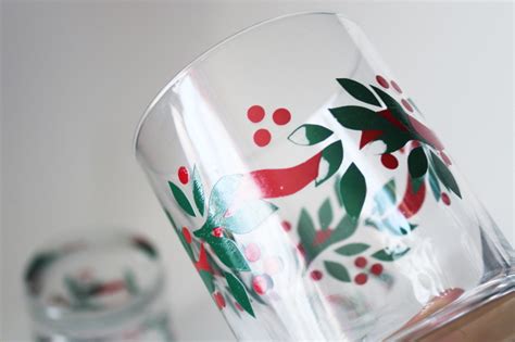 Crate And Barrel Christmas Holly Old Fashioned Glasses Vintage