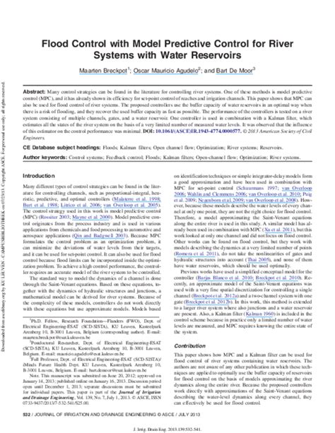 Pdf Flood Control With Model Predictive Control For River Systems With Water Reservoirs
