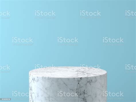 파스텔 블루 컬러 바탕에 빈 흰색 대리석 연단 3d 렌더링입니다 박물관에 대한 스톡 사진 및 기타 이미지 박물관 3차원 형태 강단 Istock