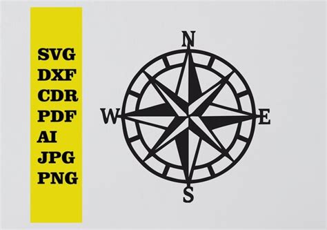 Compass Cut Svg Dxf File Wall Sticker Pdf Silhouette Template Etsy