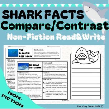 Compare And Contrast Reading Comprehension Non Fiction Sharks Grades