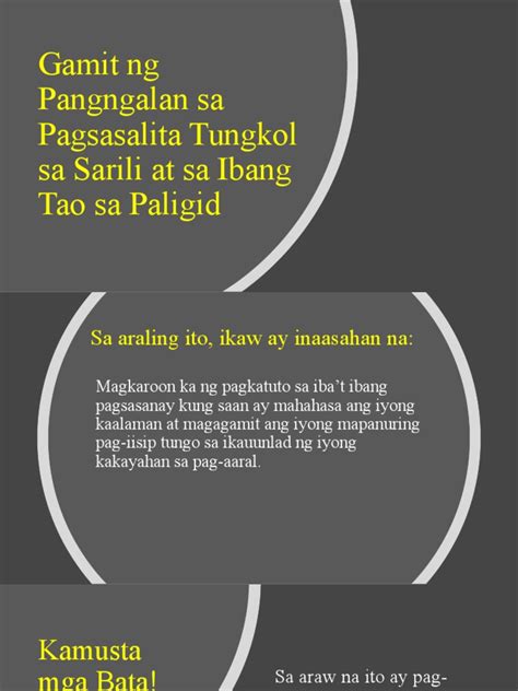 Gamit Ng Pangngalan Sa Pagsasalita Tungkol Sa Sarili Pdf