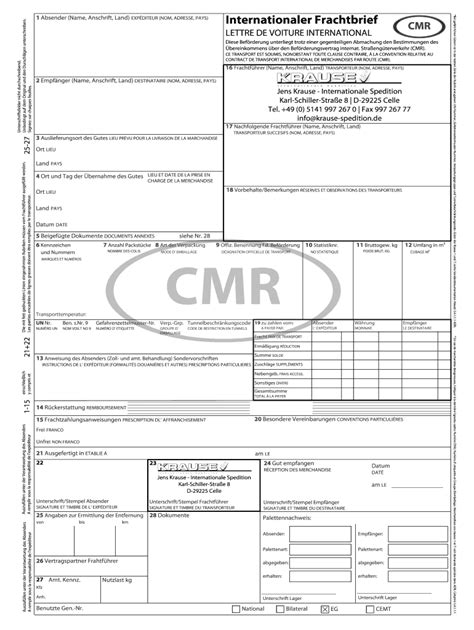 Cmr Frachtbrief Pdf Zum Ausfüllen Fill Online Printable Fillable