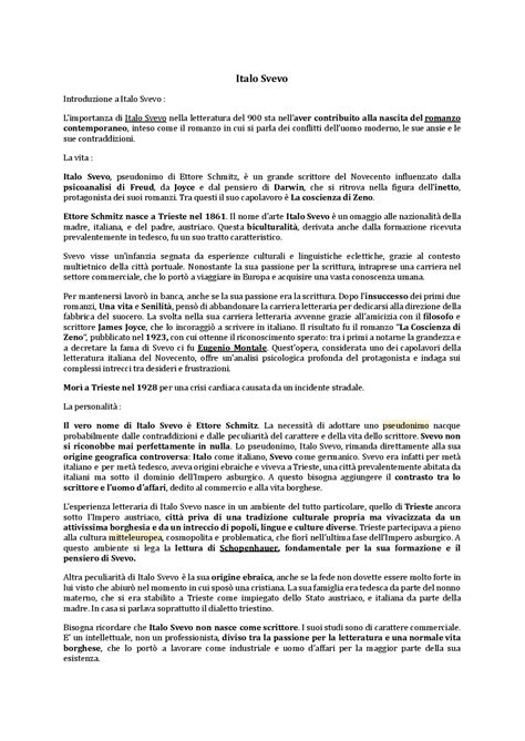 Italo Svevo Vita Opere Appunti Di Italiano Docsity