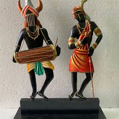 Multicolor Wrought Iron 12 Inch Bastar Art Men Women Dancing Statue At