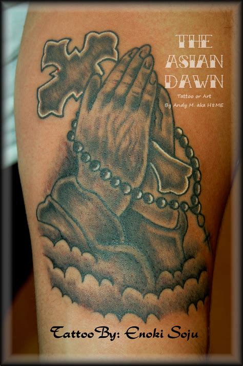 Praying Hands Cross Rosary Clouds Tattoo Tattoo By Enok Flickr