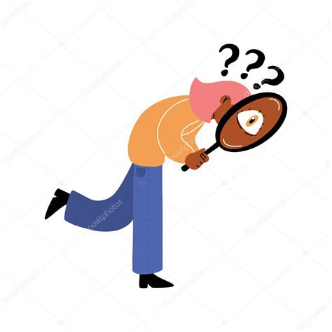 Chica Con Lupa Caminando Y Buscando Algo Concepto De Buscar Y Buscar Dibujos Animados Estilo