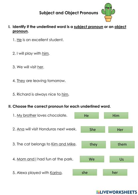 Subject And Obj Free Interactive Worksheets 961999