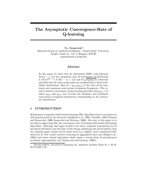 Pdf The Asymptotic Convergence Rate Of Q Iearning