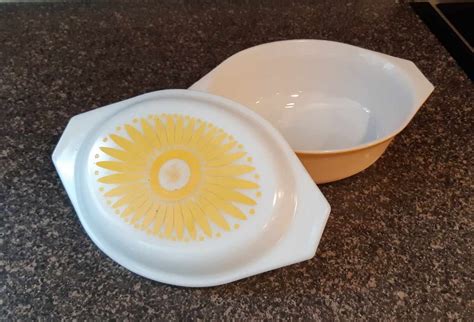 Vintage Pyrex Sunflower Casserole Dish Collectible Pyrex Orange Oval