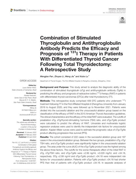 Pdf Combination Of Stimulated Thyroglobulin And Antithyroglobulin Antibody Predicts The