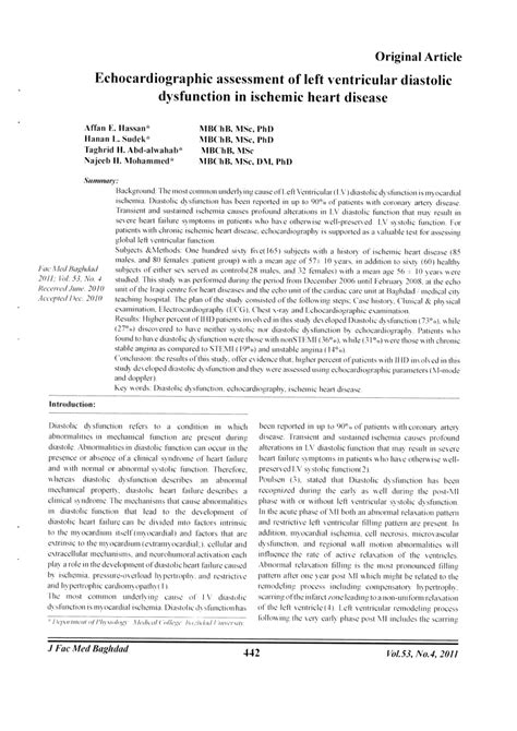 Pdf Echocardiographic Assessment Of Left Ventricular Diastolic Dysfunction In Ischemic Heart