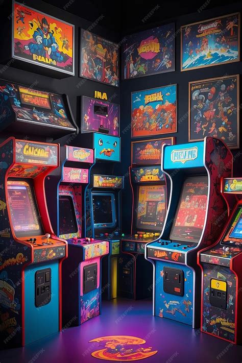 Premium Photo A Retro Arcade Filled With Classic Game Cabinets And