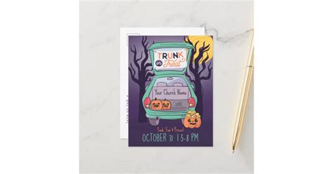 Cute Trunk Or Treat Custom Halloween Invitation Postcard Zazzle