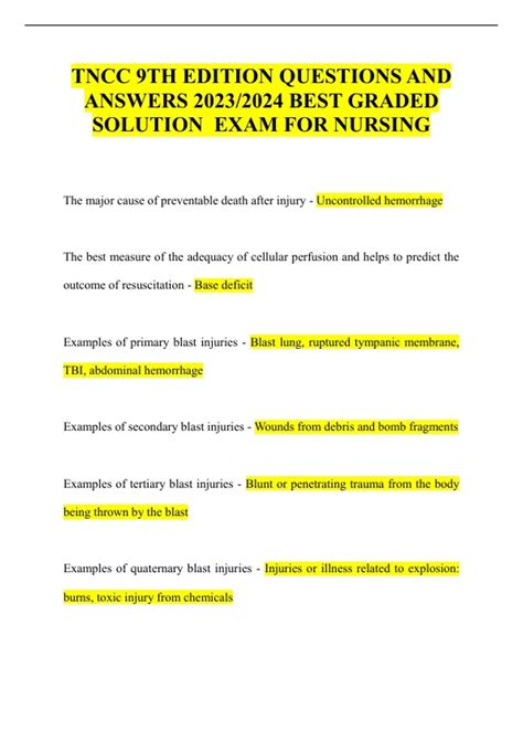 Tncc 9th Edition Questions And Answers 2023 2024 Best Graded Solution Exam For Nursing Latest