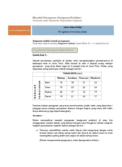 Assignment Method Metode Penugasan