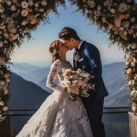 Premium Ai Image Portrait Of Young Bride And Groom Enjoying Romantic