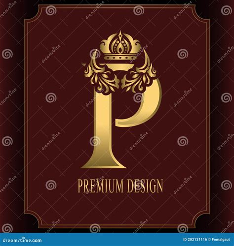 Gold Letter P With Crown Graceful Royal Style Calligraphic Beautiful