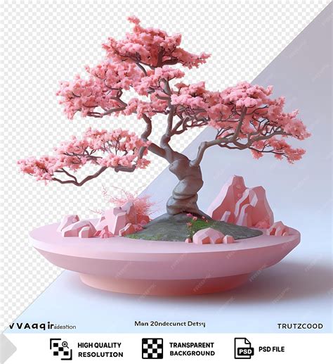 Premium Psd Unique Wagashi Designed Bonsai Tree In A Pink Bowl Png Psd