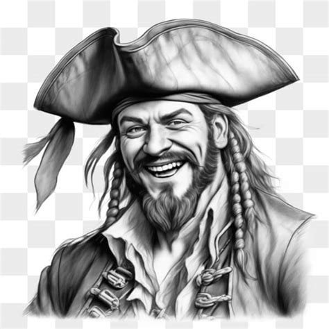 Download Cheerful Pirate Character In Monochrome Illustration Sketches
