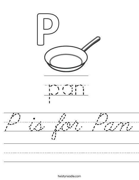 P Is For Pan Worksheet Cursive Twisty Noodle