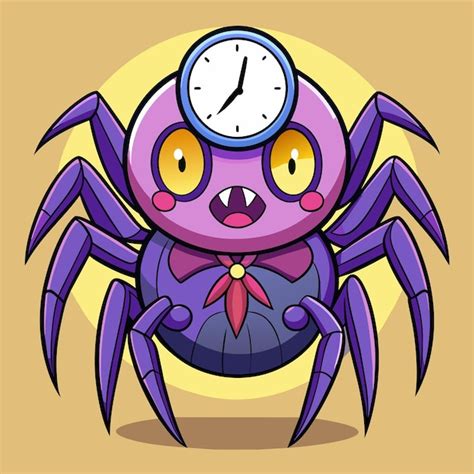 Premium Vector A Cartoon Drawing Of A Spider With A Clock Face And The Time Is 12 00