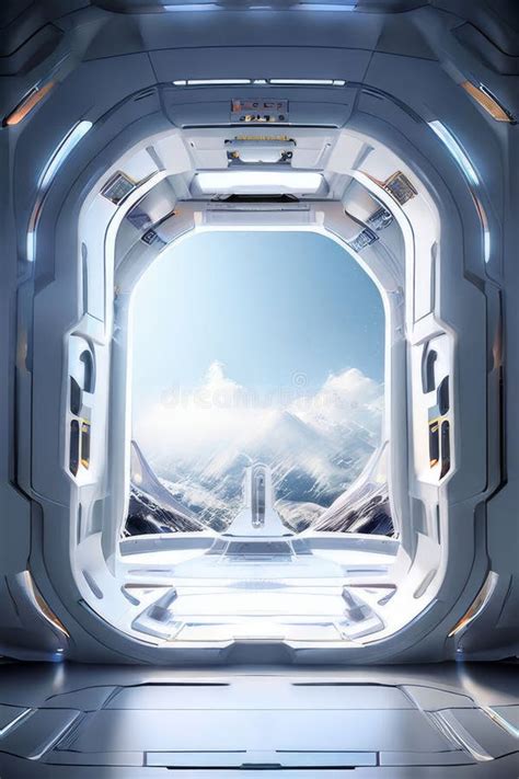 3d Rendering Futuristic Interior With Empty Stage Modern Future Background Stock Illustration