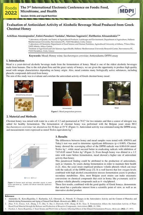 Pdf Evaluation Of Antioxidant Activity Of Alcoholic Beverage Mead Produced From Greek Chestnut