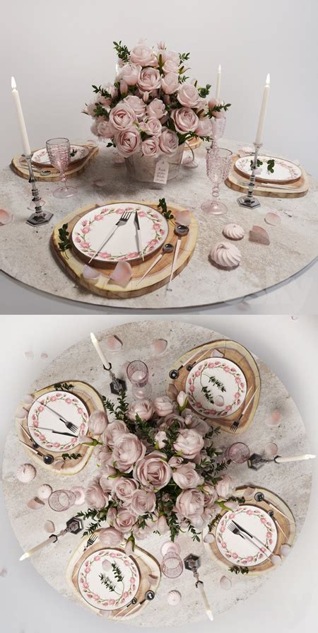 Table Setting With Roses Down3dmodels