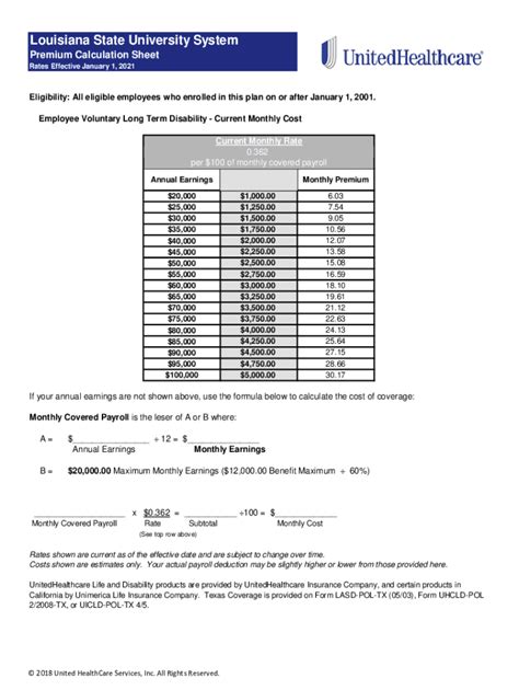 Fillable Online Long Term Disability Calculation Sheet Lsu Fax Email