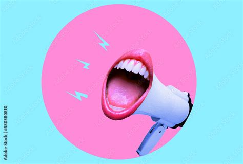 Female Mouth Screaming With A Megaphone In The Background Modern