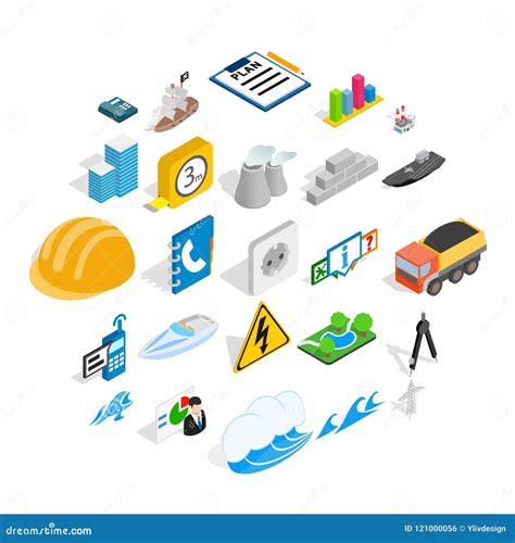 Electricity Icons Set Isometric Style Stock Vector Illustration Of