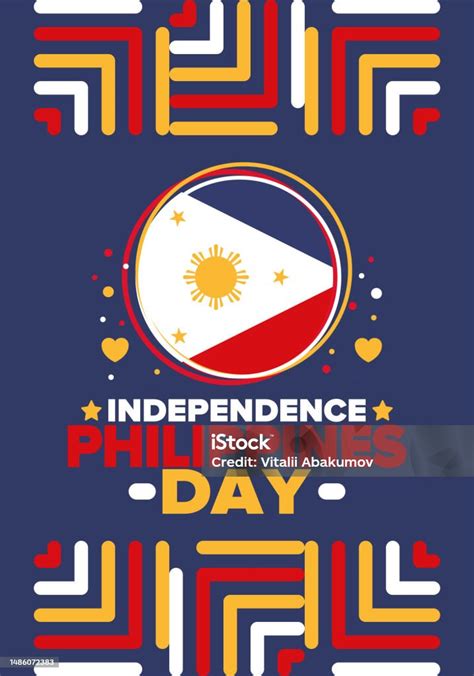 필리핀 독립기념일 매년 6월 12일 필리핀에서 축하를 합니다 자유의 행복한 국경일 필리핀 국기 동남아시아 국가 애국적인 디자인 벡터 포스터 0명에 대한 스톡 벡터 아트 및