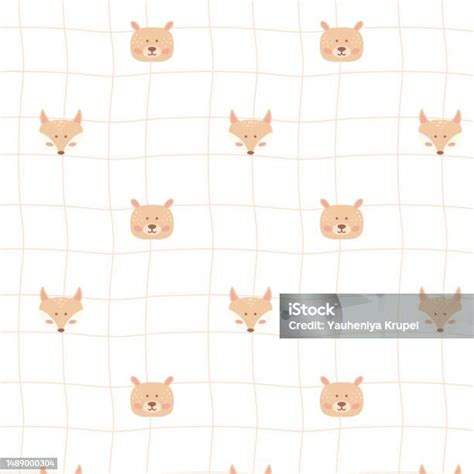 귀여운 곰과 여우 머리가 있는 유치한 이음매 없는 패턴 어린이 보헤미안 스타일 여우와 곰이 그려진 패턴 곰에 대한 스톡 벡터 아트 및 기타 이미지 Istock