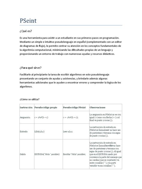 pseint pdf algoritmos programa de computadora