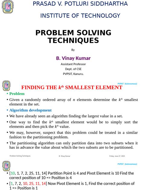 6 Finding Kth Smallest Element Pdf Computer Science Computer Programming