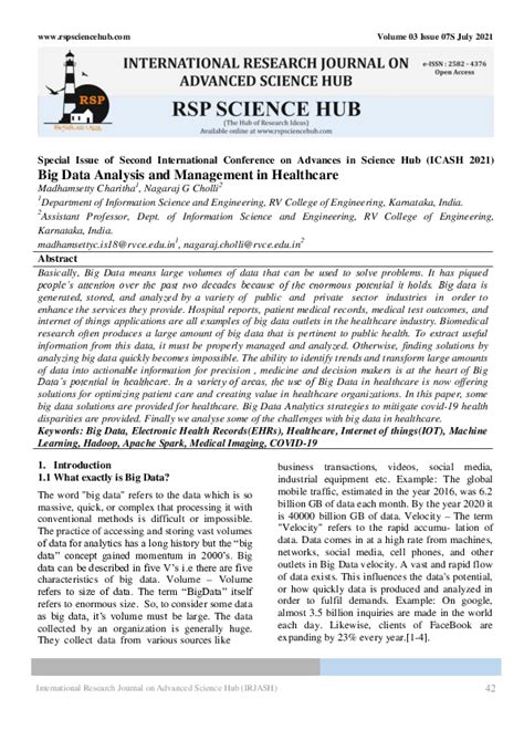 Pdf Big Data Analysis And Management In Healthcare