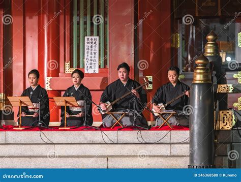 Japanese Shamisen Players Performing At Edo Tokyo Yoichi Or Night