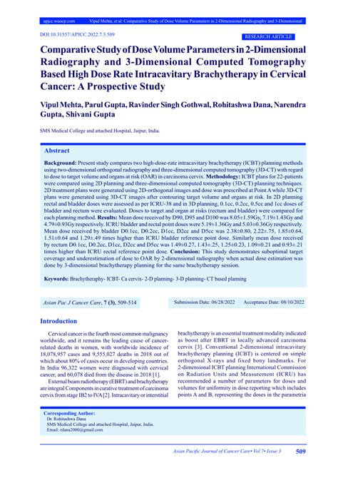 Pdf Comparative Study Of Dose Volume Parameters In 2 Dimensional